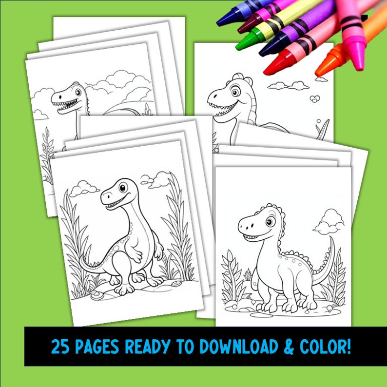 Preschool Cute Dinosaur Coloring Pages for Kids, Fun Dinosaurs Coloring ...