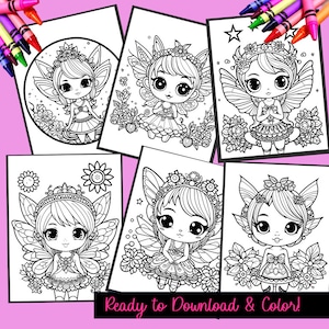 Cute Kawaii Coloring Pages, Kids Fairy Coloring Sheets, Fairy Party ...