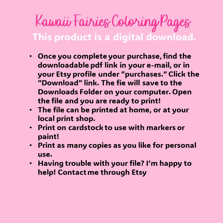 Cute Kawaii Coloring Pages Kids Fairy Coloring Sheets Fairy - Etsy