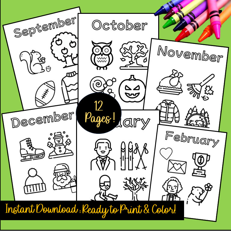 Months of the Year Coloring Pages, Preschool Coloring Pages, Preschool ...