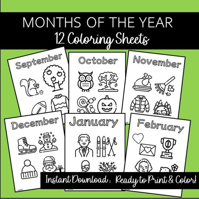 Months of the Year Coloring Pages, Preschool Coloring Pages, Preschool ...