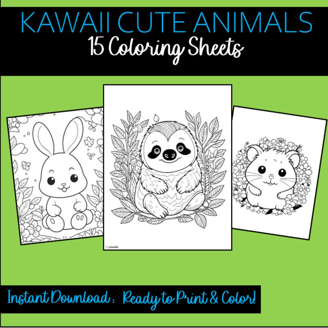 Printable Kawaii Safari Woodland Animals Coloring Pages for Kids, Cute ...