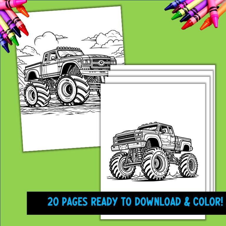 Printable Monster Trucks Coloring Pages for Kids Monster - Etsy