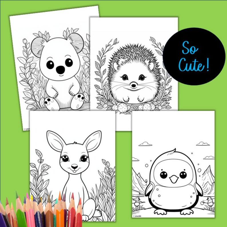Printable Kawaii Safari Woodland Animals Coloring Pages for Kids, Cute ...
