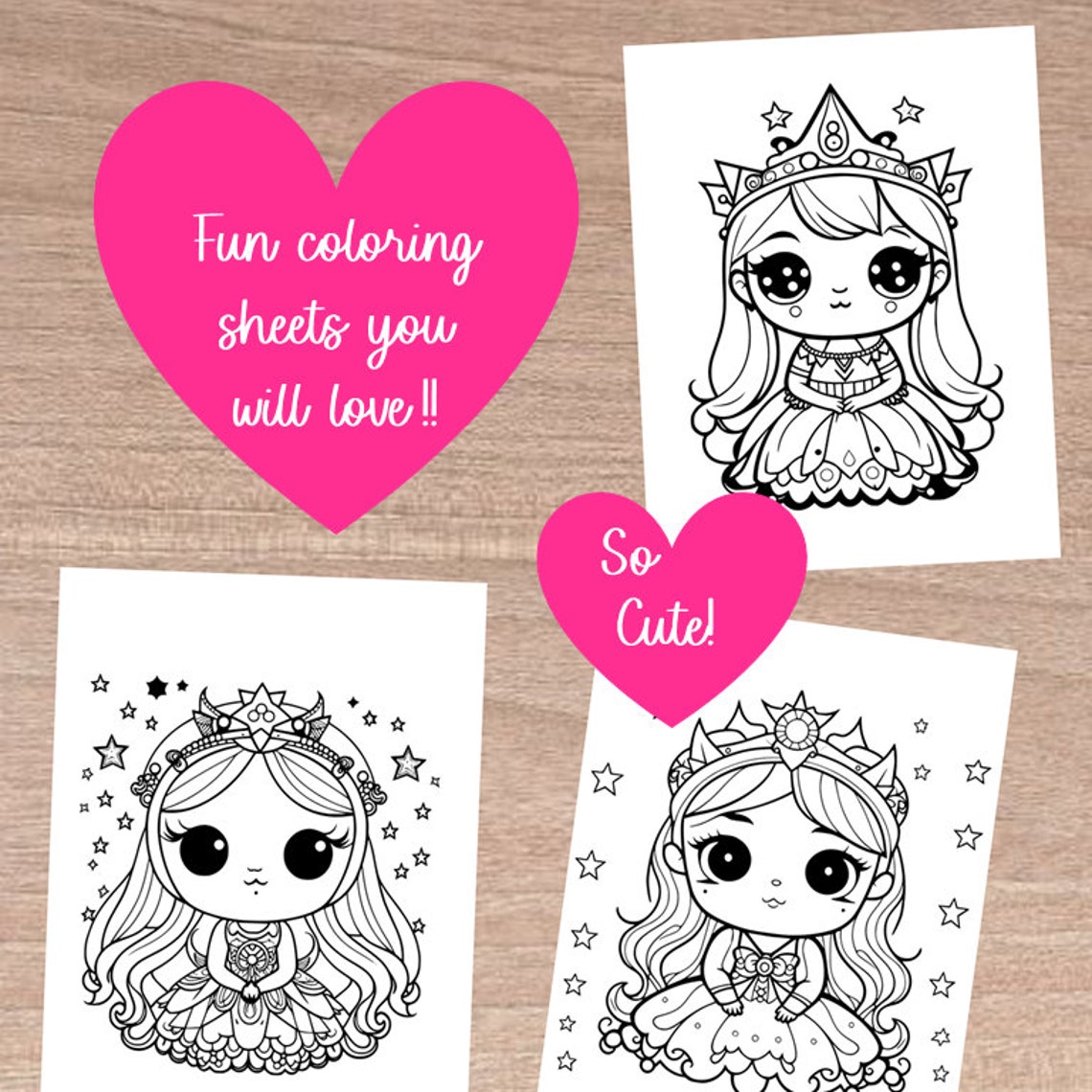 Cute Kawaii Coloring Pages, Kids Princess Coloring Sheets, Princess ...