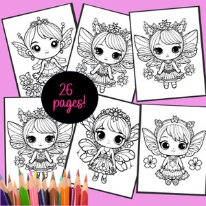 Cute Kawaii Coloring Pages, Kids Fairy Coloring Sheets, Fairy Party ...