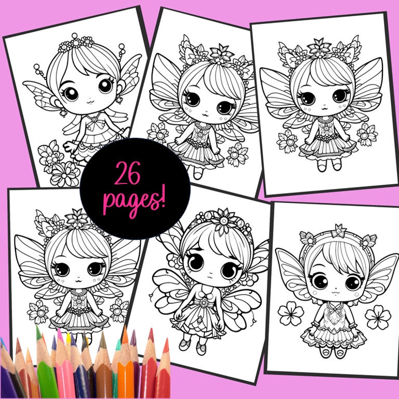 Cute Kawaii Coloring Pages, Kids Fairy Coloring Sheets, Fairy Party ...