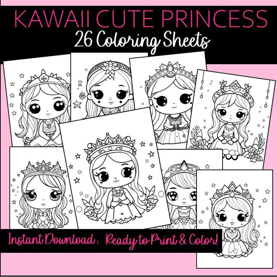 Cute Kawaii Coloring Pages, Kids Princess Coloring Sheets, Princess ...