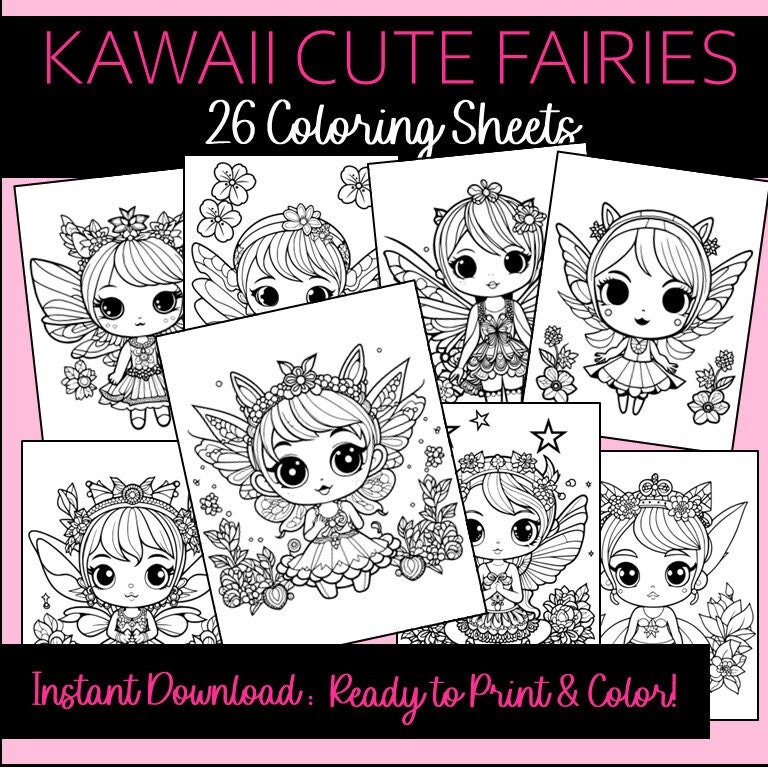 Cute Kawaii Coloring Pages Kids Fairy Coloring Sheets Fairy - Etsy
