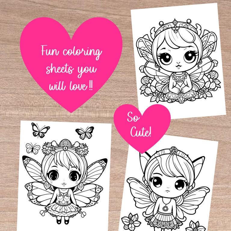 Cute Kawaii Coloring Pages Kids Fairy Coloring Sheets Fairy - Etsy