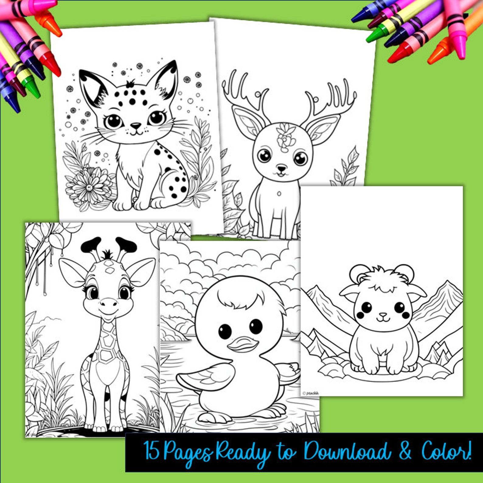 Printable Kawaii Safari Woodland Animals Coloring Pages for Kids, Cute ...
