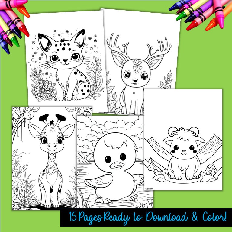 Printable Kawaii Safari Woodland Animals Coloring Pages for Kids, Cute ...