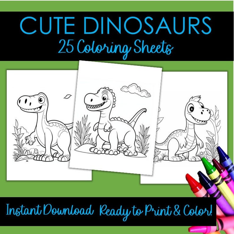 Preschool Cute Dinosaur Coloring Pages for Kids, Fun Dinosaurs Coloring ...