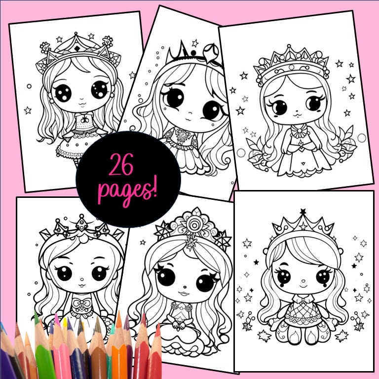 Cute Kawaii Coloring Pages, Kids Princess Coloring Sheets, Princess ...
