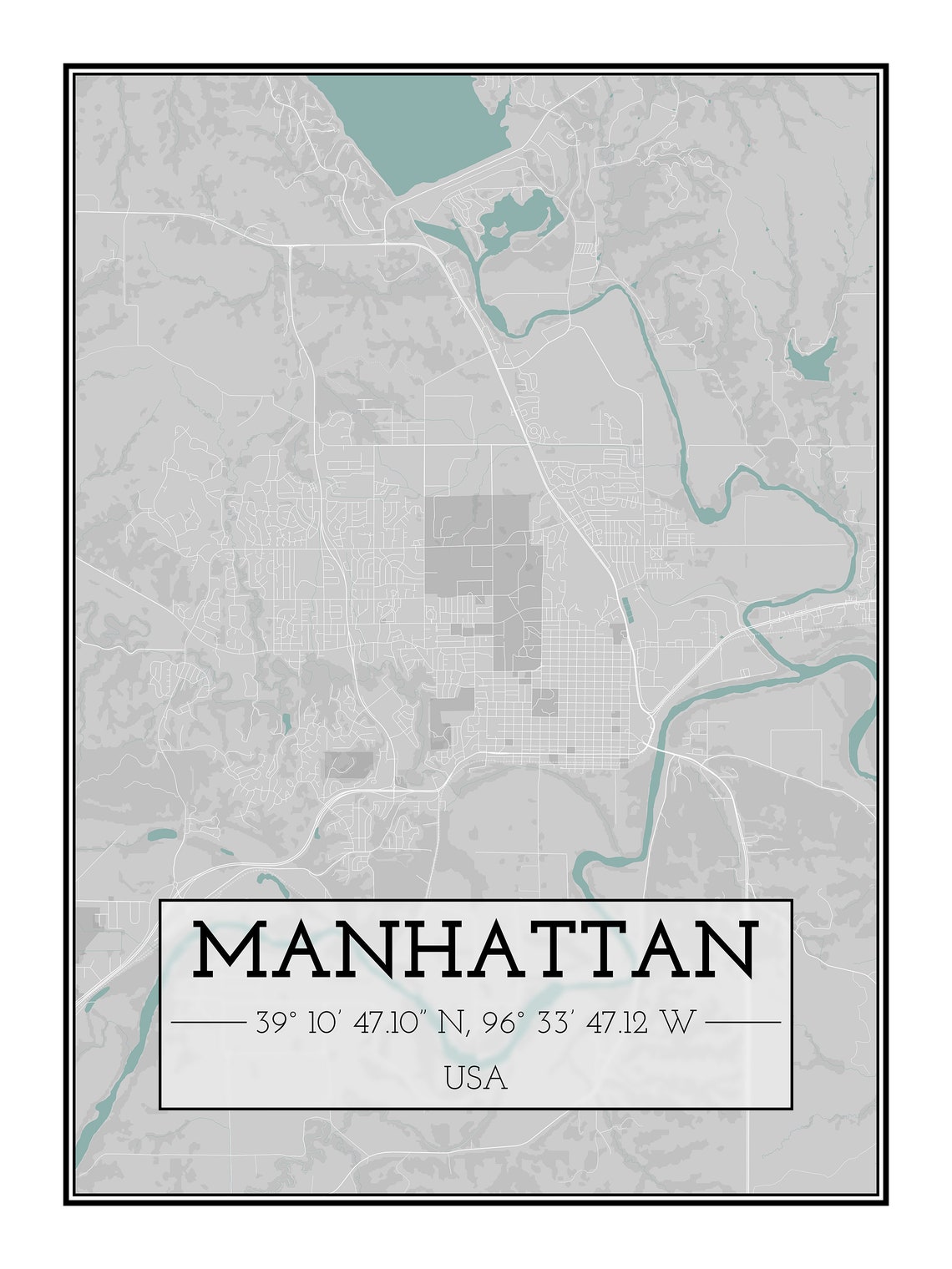 Manhattan, KS Street Map - Etsy