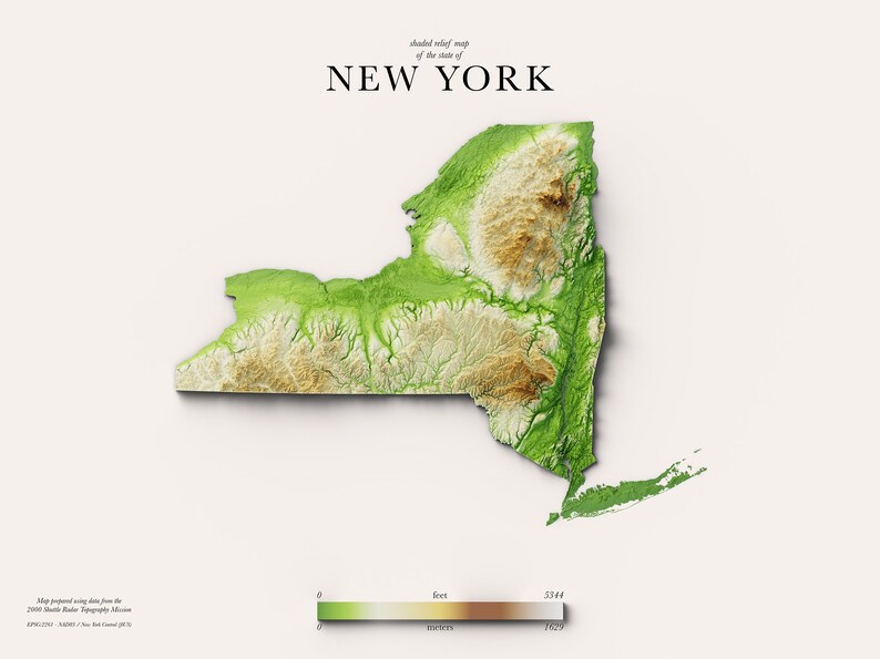 New York Shaded Relief Map - Etsy