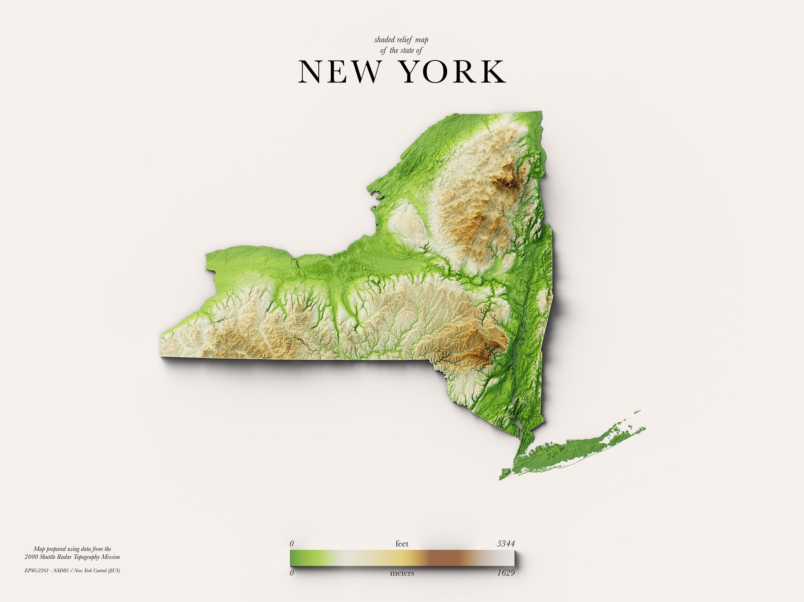 New York Shaded Relief Map - Etsy
