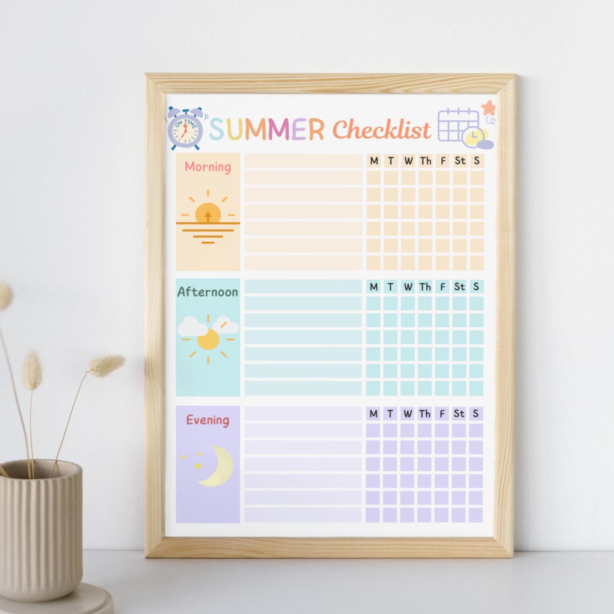 Summer Daily Checklist for Kids, Responsibility Chart, to Do List ...