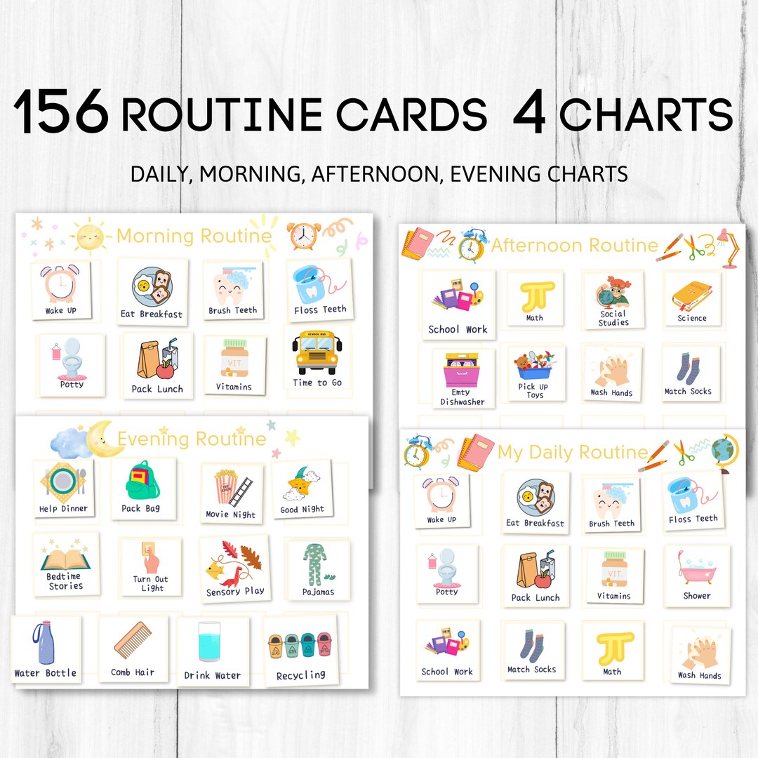 Kids Daily Routine Cards & Charts, Toddler Routine Checklist, Kids ...