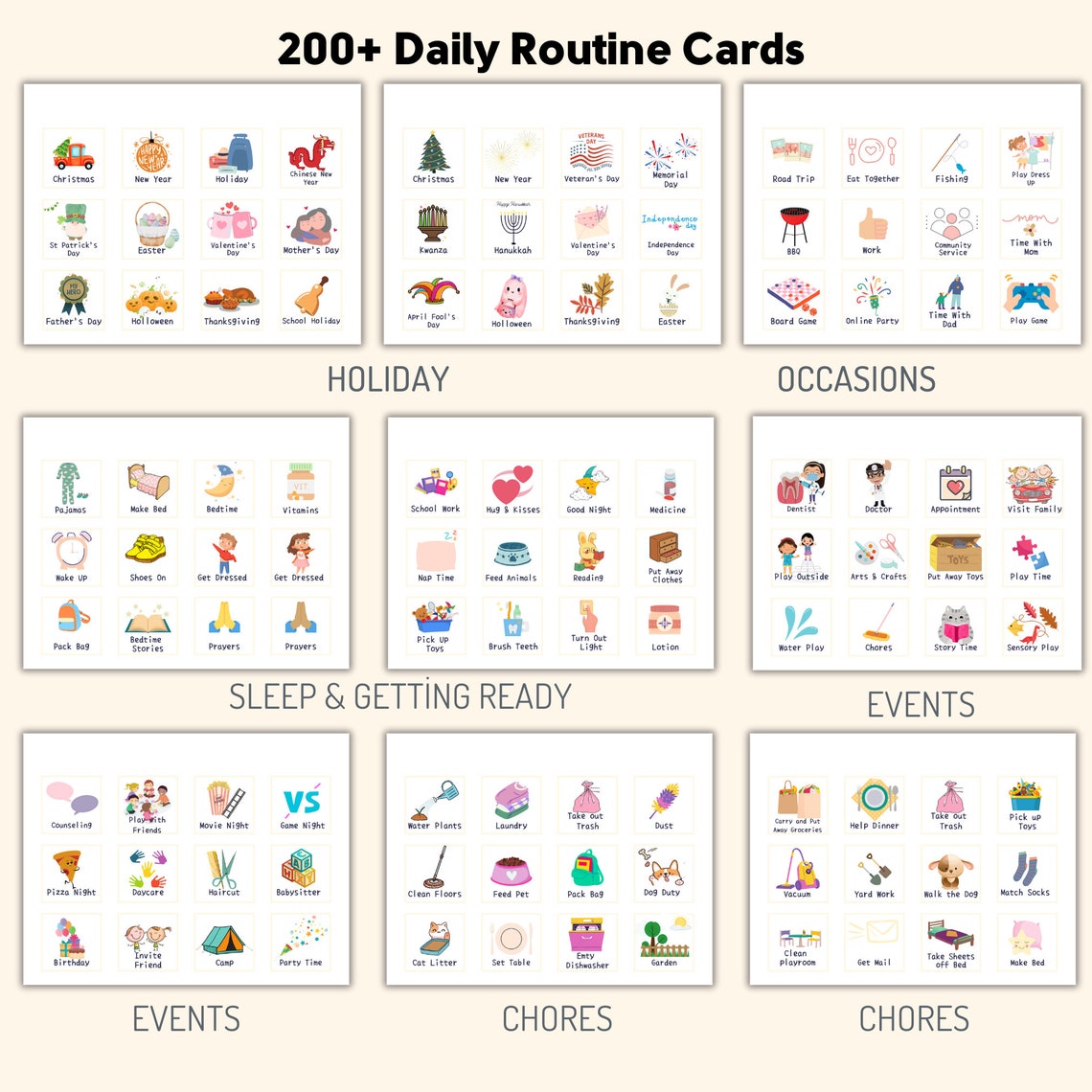 200 Daily Routine Cards, Editable Kids Daily Rhythm Cards, Toddler ...