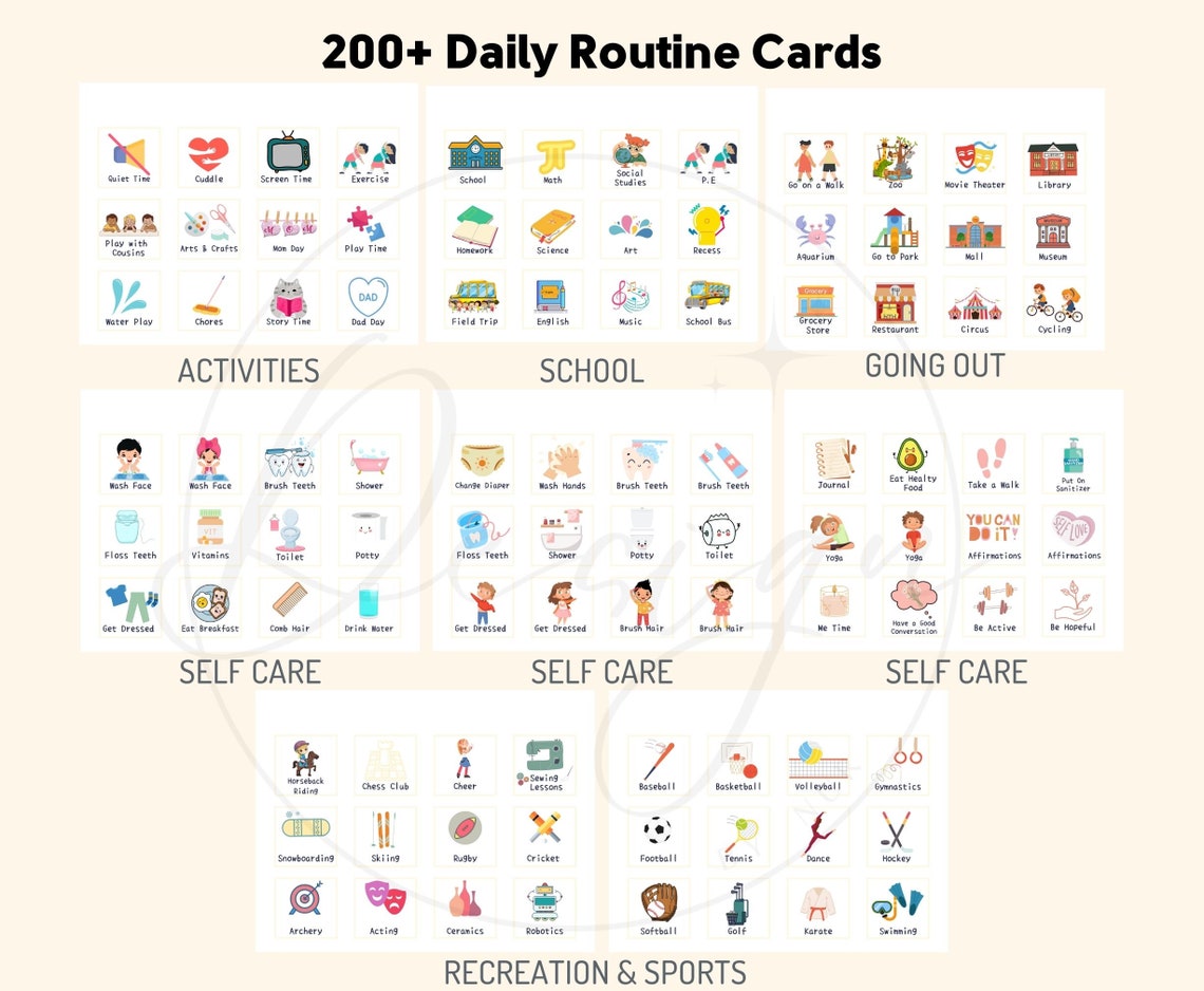 200 Daily Routine Cards Editable Kids Daily Rhythm Cards - Etsy