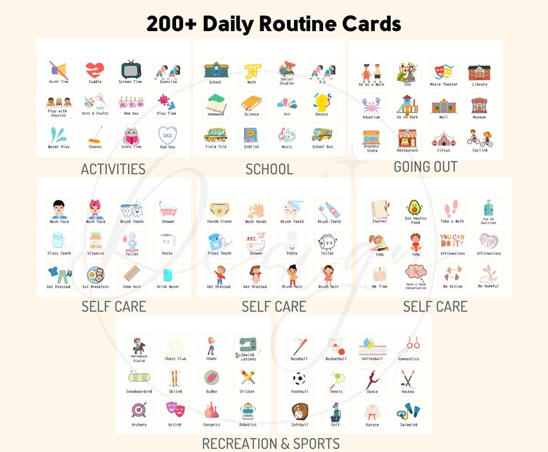 200 Daily Routine Cards Editable Kids Daily Rhythm Cards - Etsy