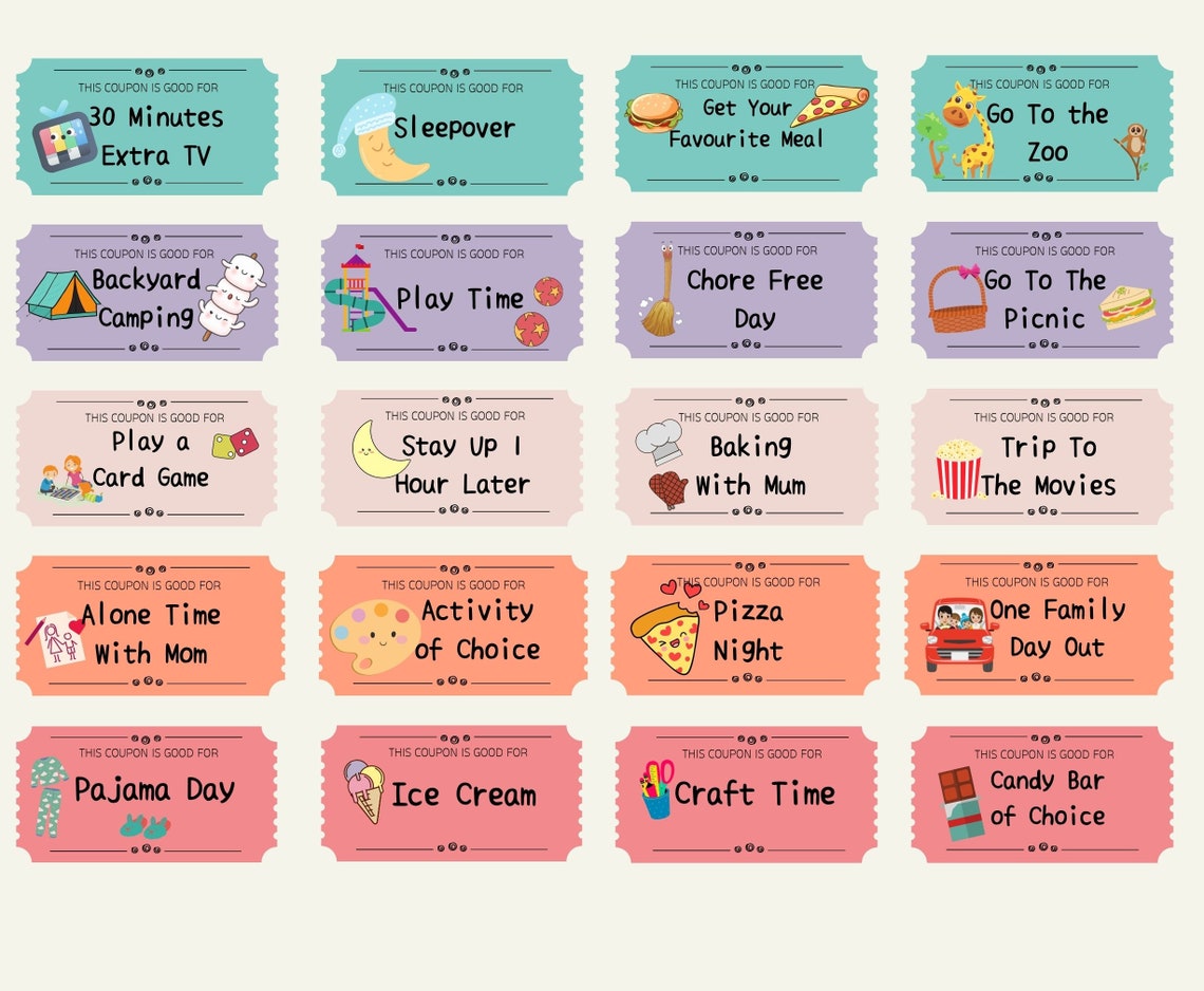 Printable Kids Reward Coupons Editable Reward Coupons - Etsy