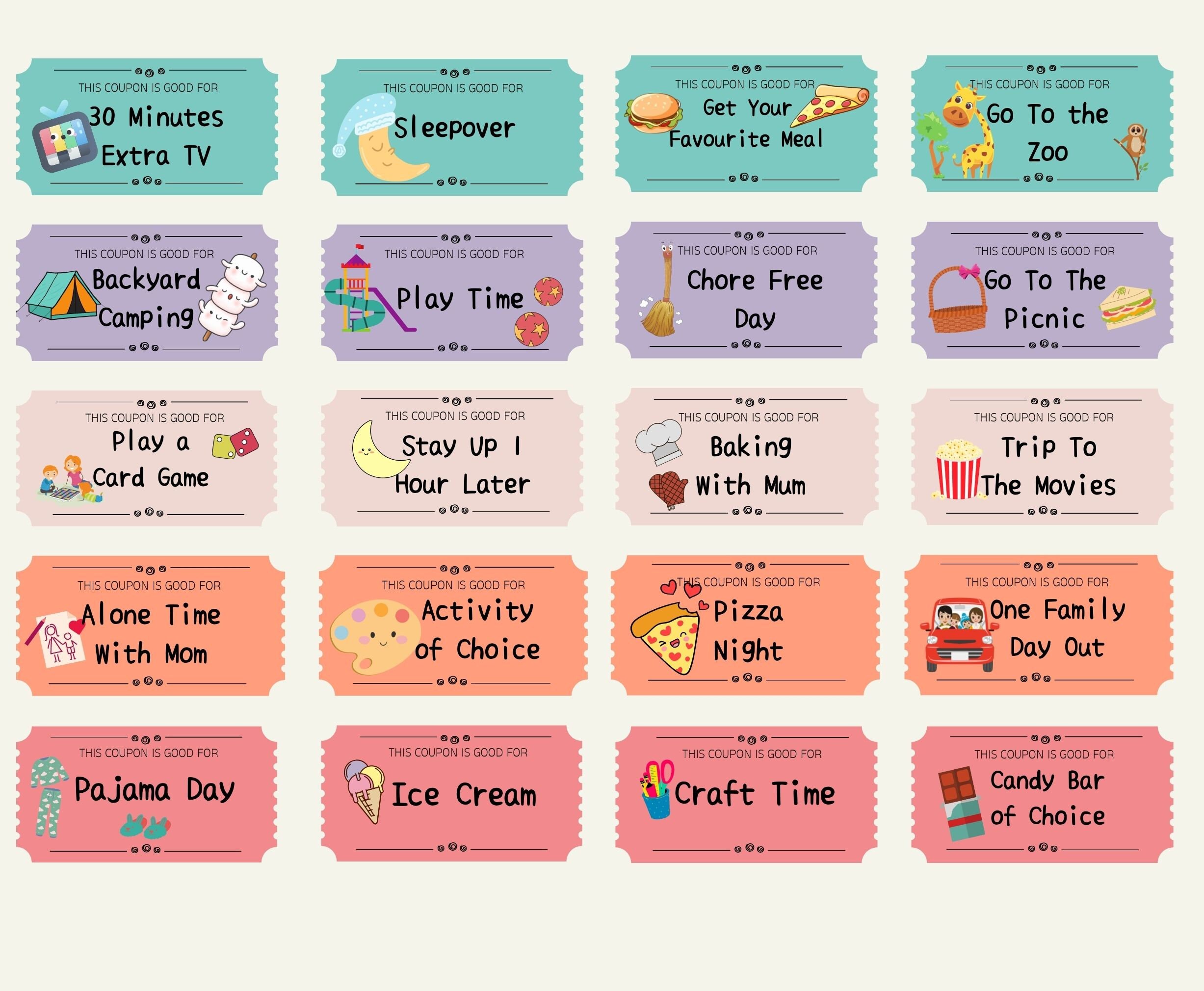 Printable Kids Reward Coupons, Editable Reward Coupons, Pre-filled ...