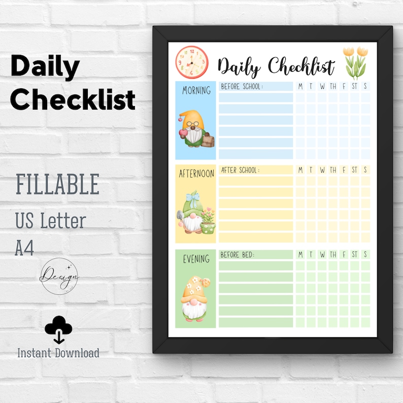 Kids Daily School Checklist, Responsibility Chart, to Do List, Editable ...