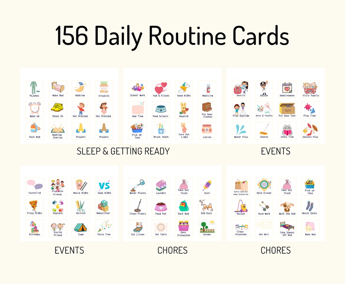 Daily Visual Routine Chart With Cards, Editable Kids Daily Rhythm Cards ...