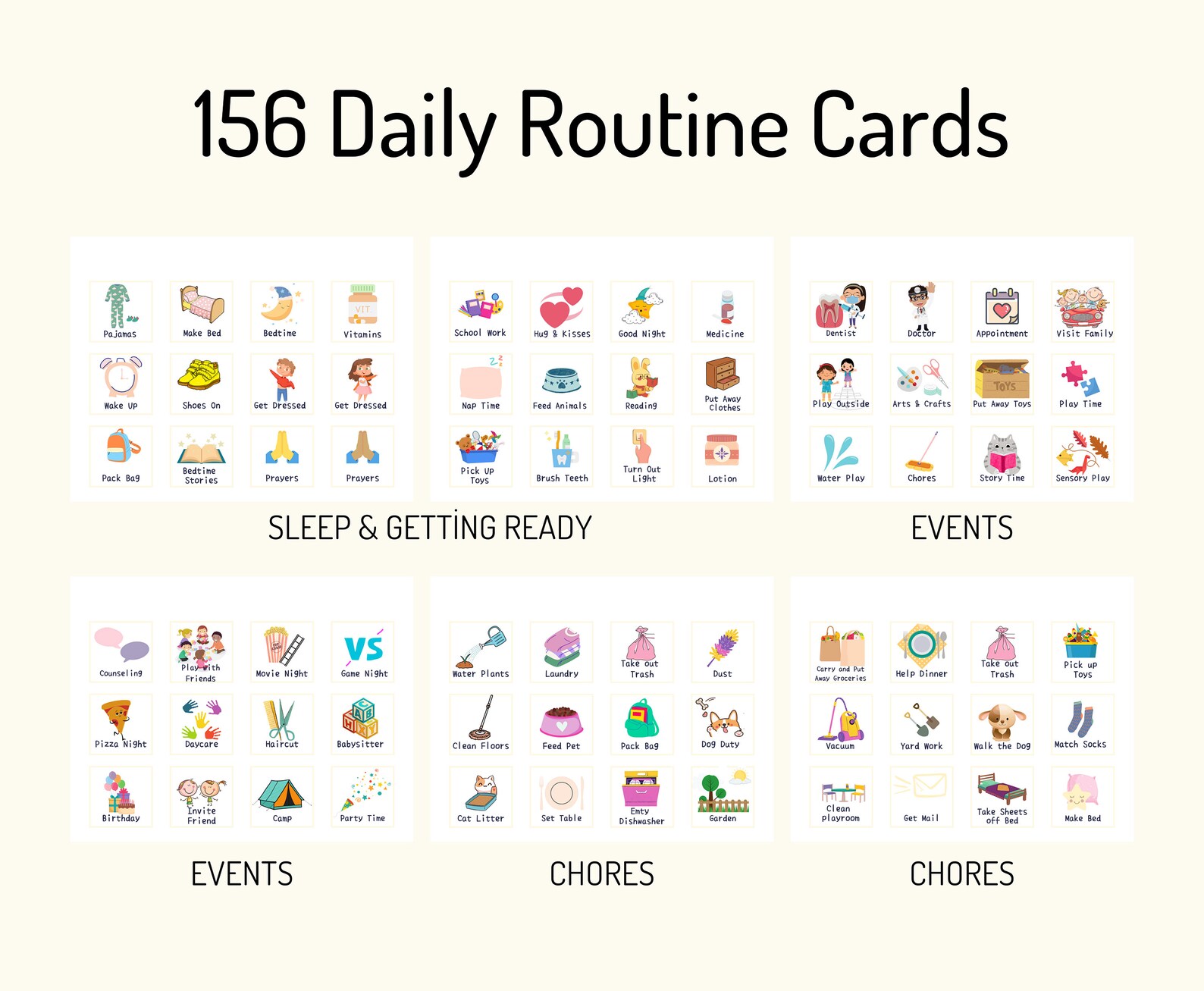 Daily Visual Routine Chart With Cards, Editable Kids Daily Rhythm Cards ...