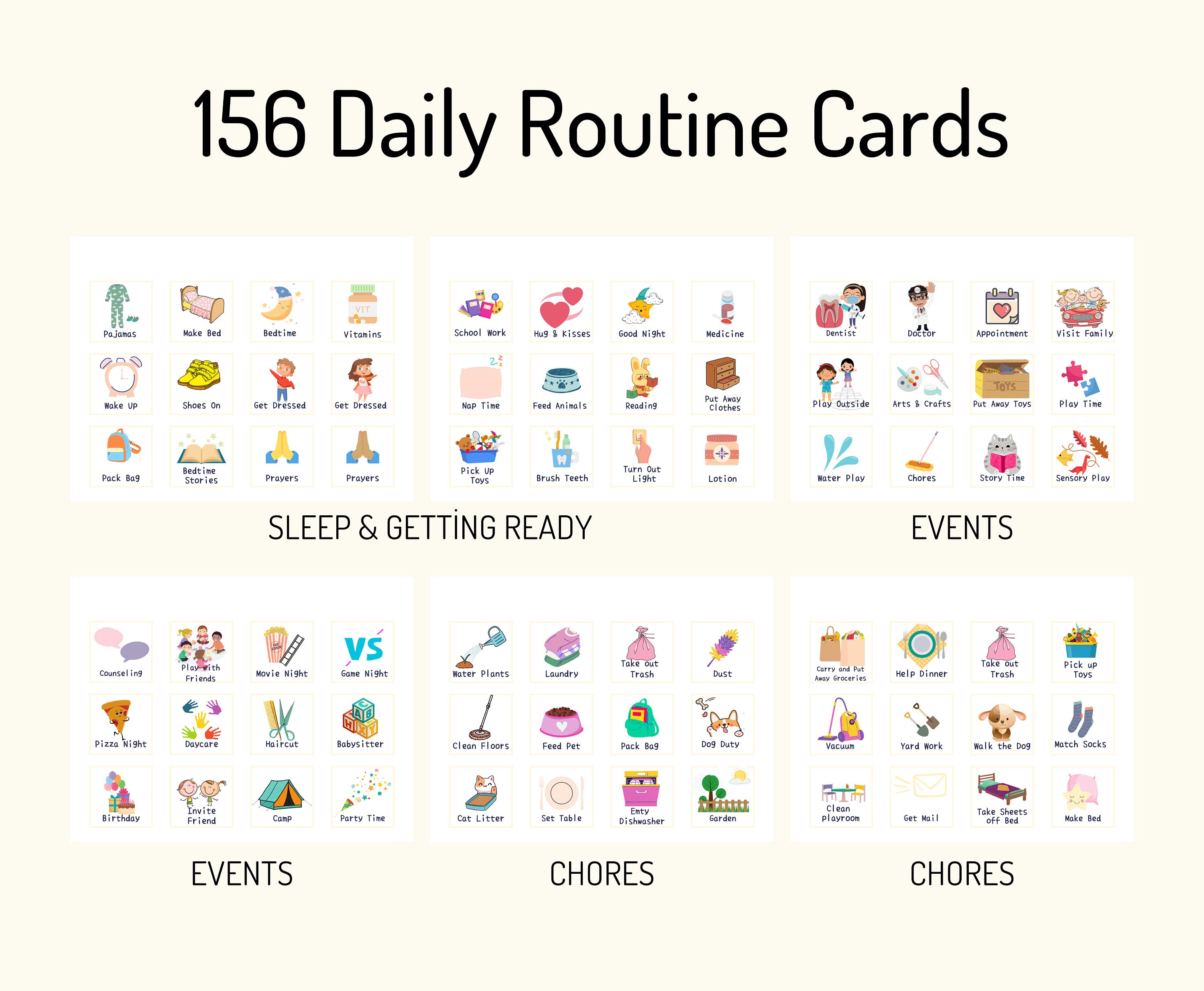 Daily Visual Routine Chart With Cards, Editable Kids Daily Rhythm Cards ...