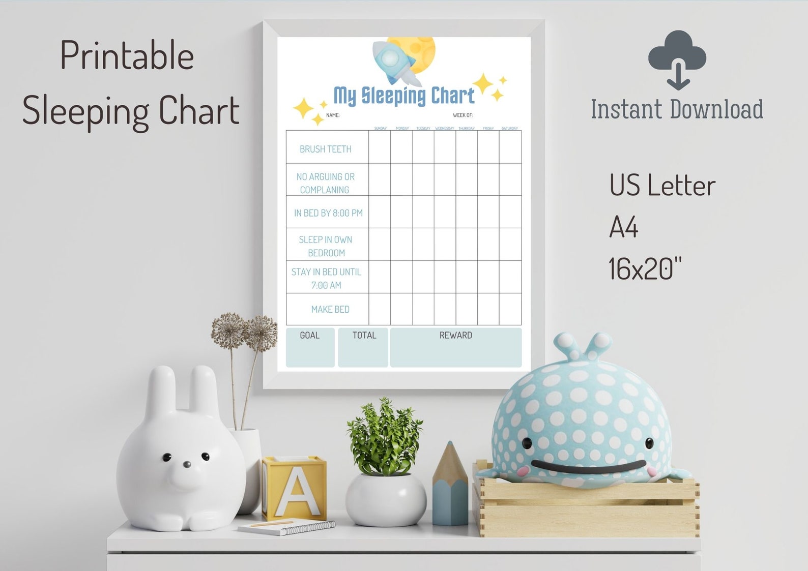 Printable Kid's Sleeping Chart Kids Stay in Bed All Night - Etsy