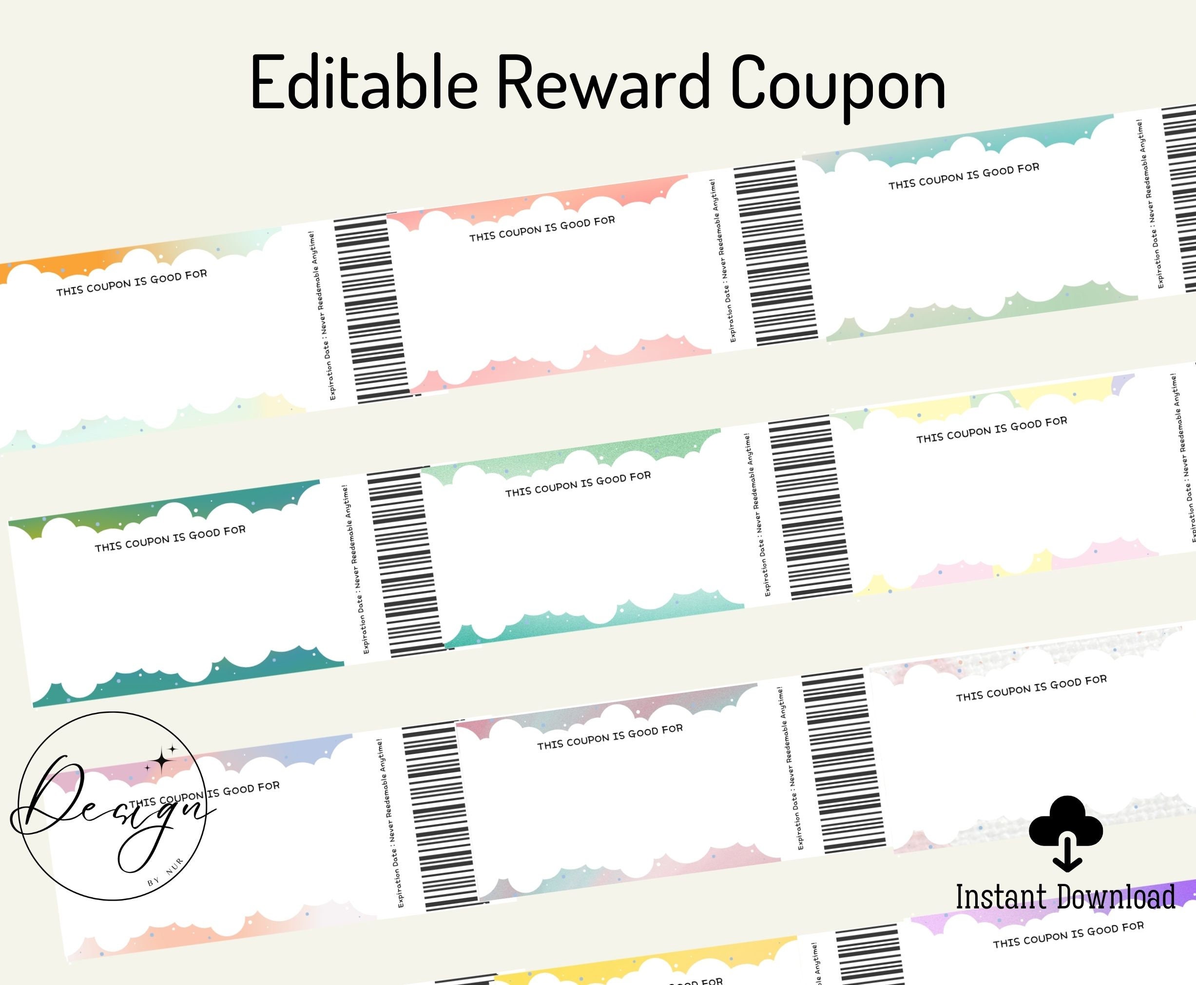 Printable Kids Reward Coupons, Editable Reward Coupons, Pre-filled ...