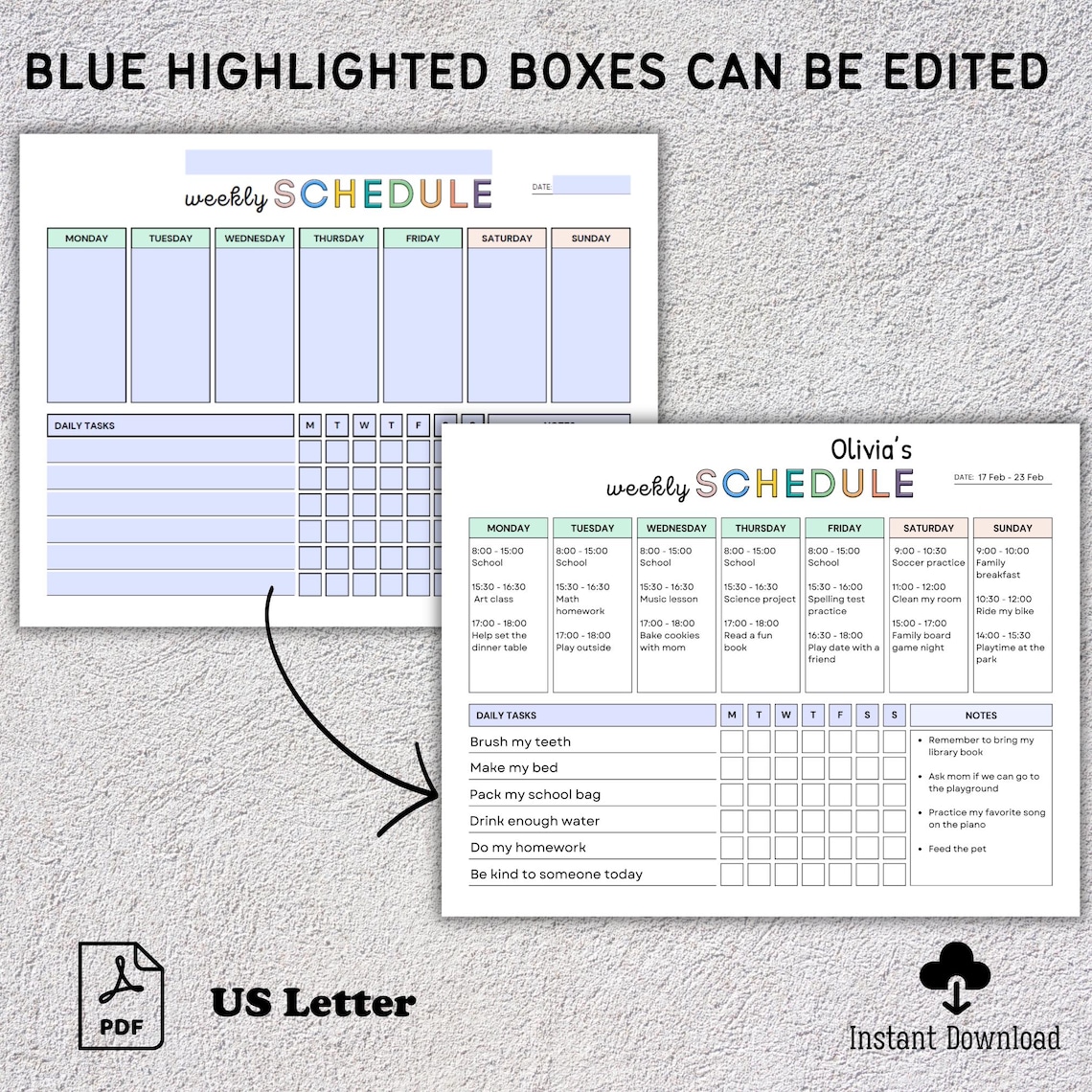 Editable Weekly Schedule for Kids | Kids Weekly Planner PDF | Weekly ...