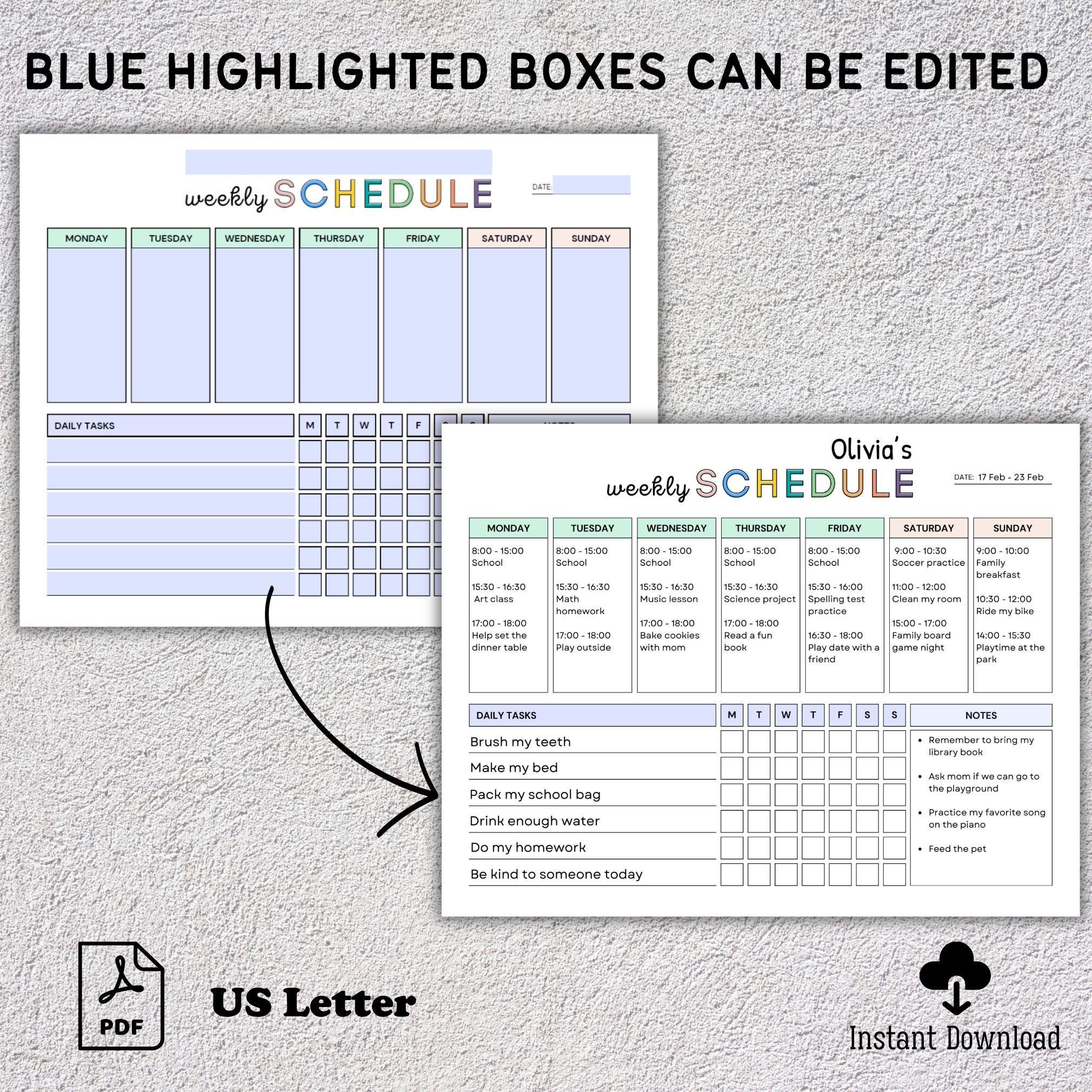 Editable Weekly Schedule for Kids | Kids Weekly Planner PDF | Weekly ...