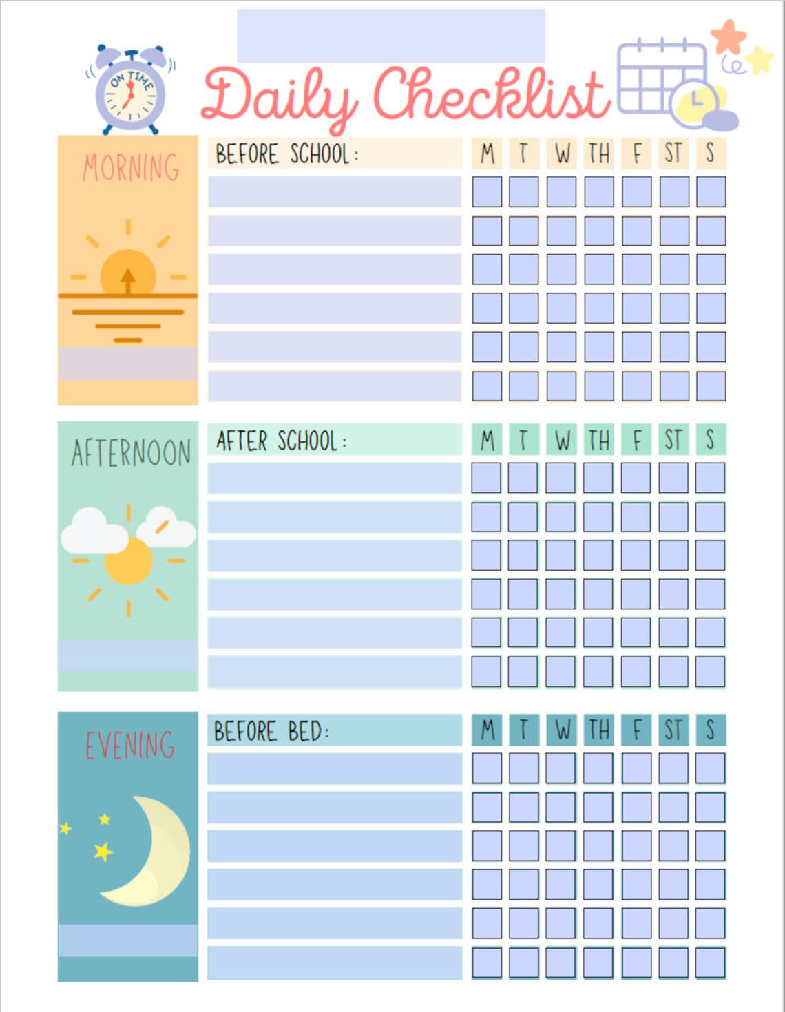 Kids Daily Checklist, Kids Planner, Kids Checklist, Kids Daily Routine ...