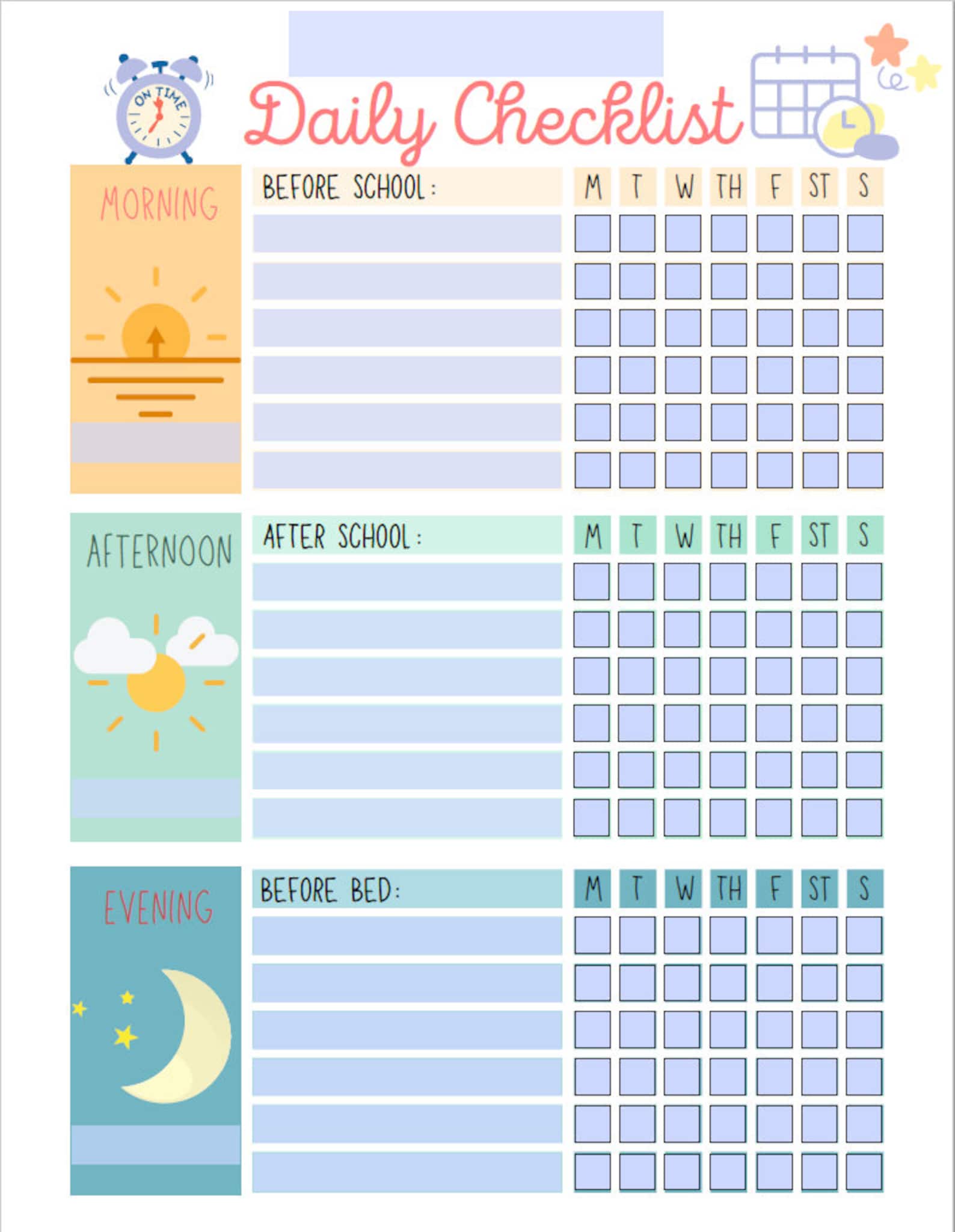 Kids Daily Checklist, Kids Planner, Kids Checklist, Kids Daily Routine ...