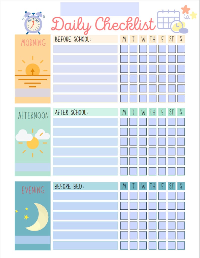 Kids Daily Checklist, Kids Planner, Kids Checklist, Kids Daily Routine ...