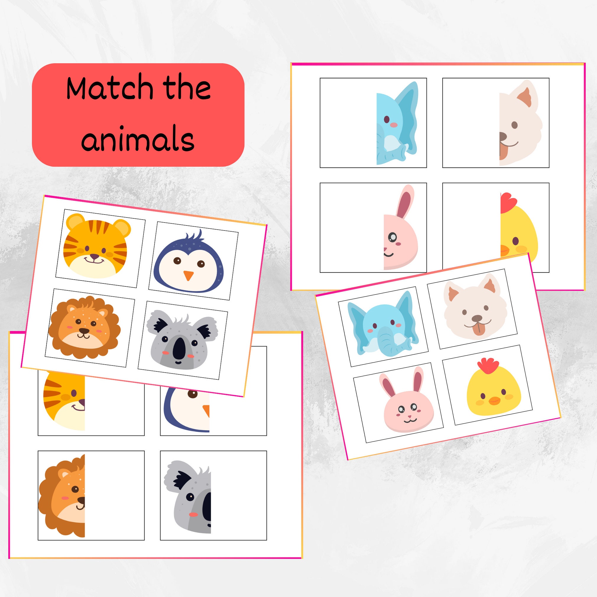 Animals Matching Game for Kids, Toddler Matching Activity, Quiet Book ...