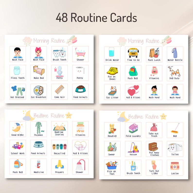 Kids Morning & Bedtime Routine Chart: Visual Schedule (printable PDF ...