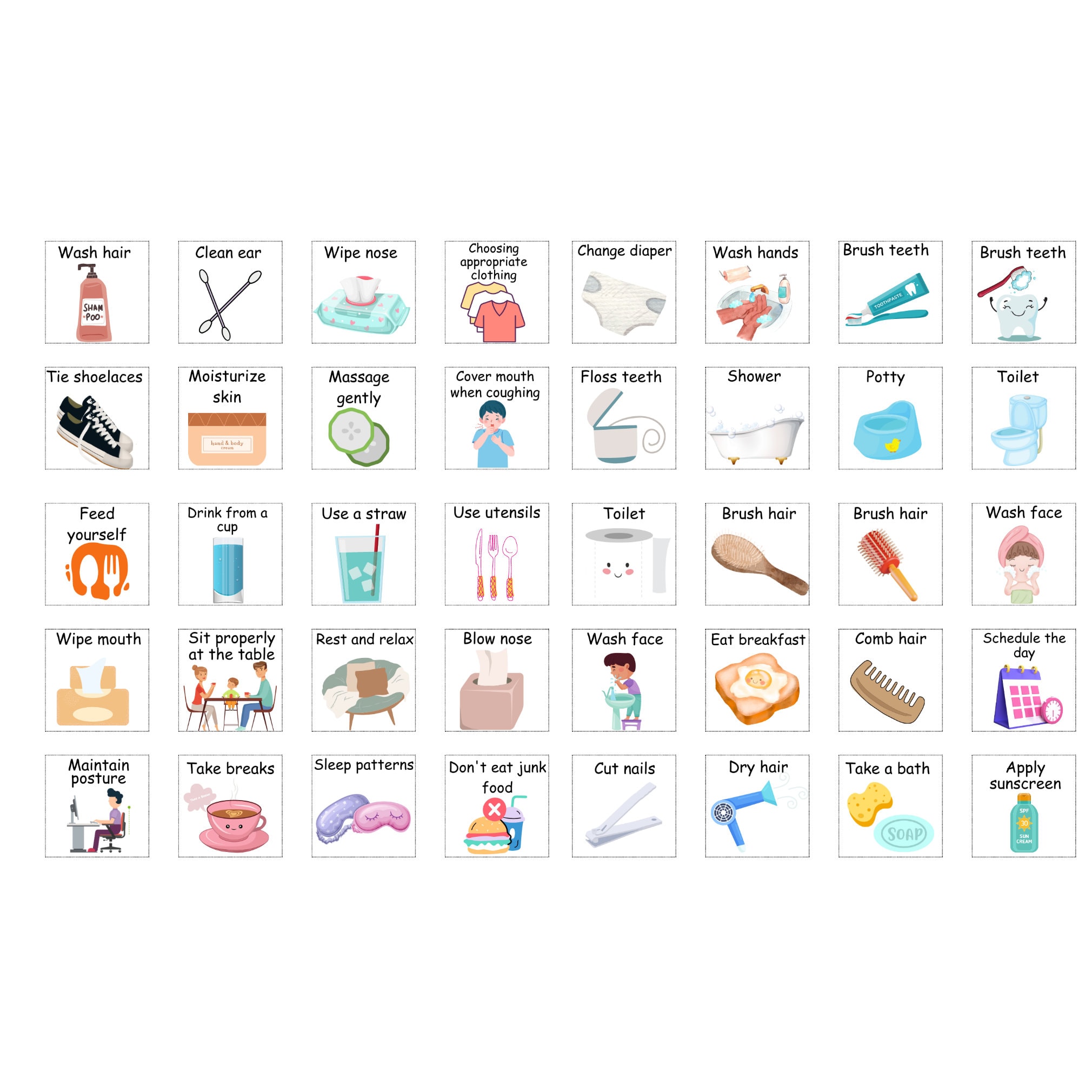 Kids Daily Self Care Cards, Printable Daily Routine, Visual Schedule ...