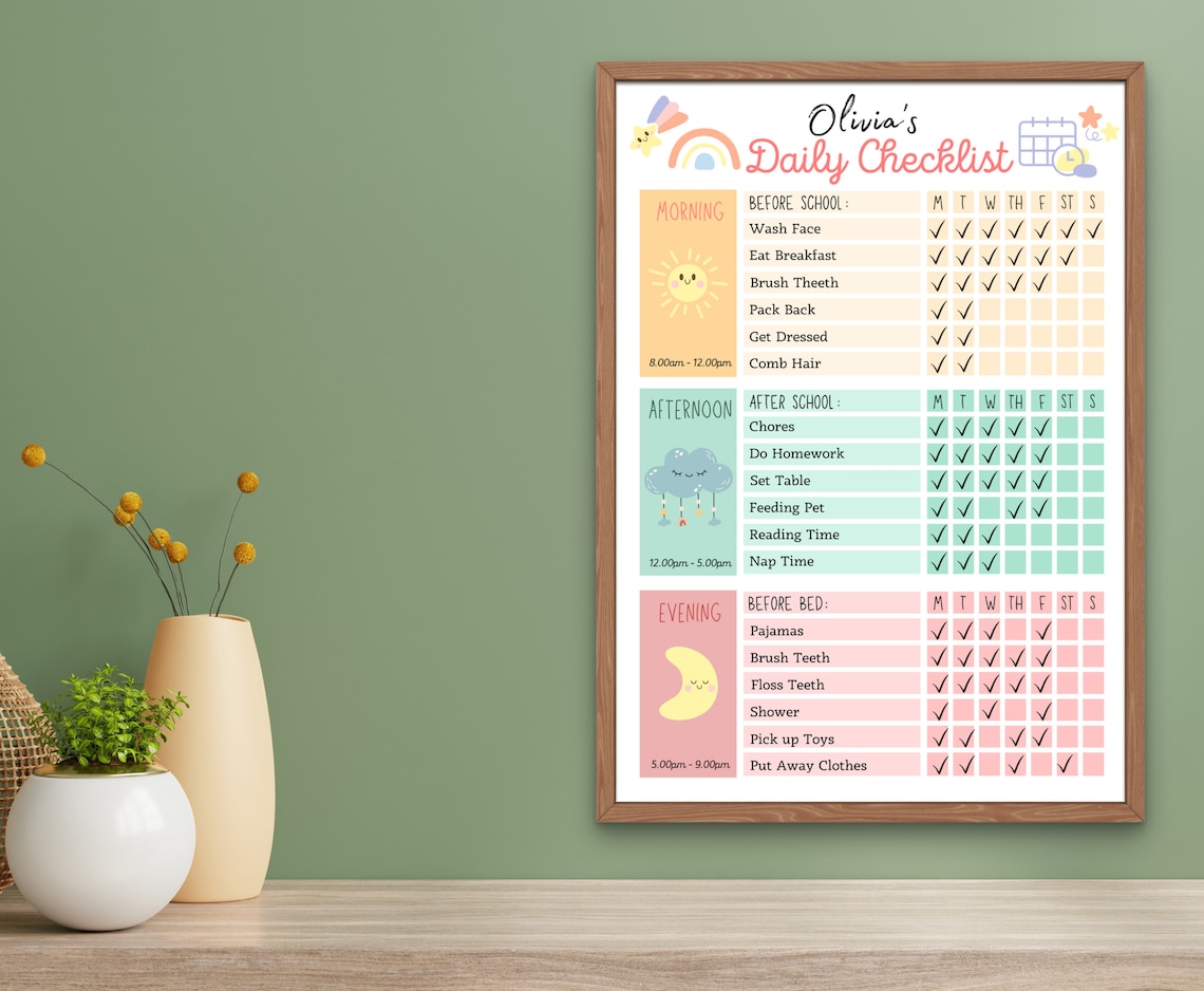 Kids Daily School Checklist Responsibility Chart to Do List - Etsy