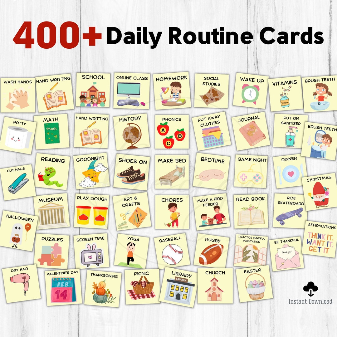 400 Daily Routine Cards, Kids Daily Rhythm Cards, Toddler Routine Cards ...