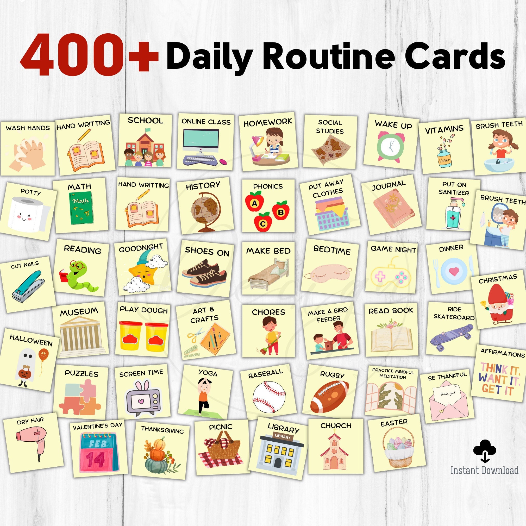 400 Daily Routine Cards, Kids Daily Rhythm Cards, Toddler Routine Cards ...