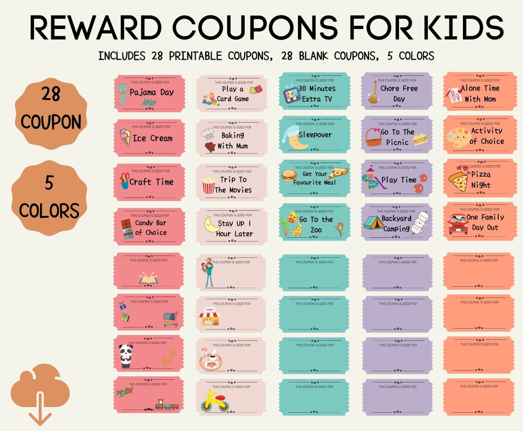 Printable Kids Reward Coupons, Editable Reward Coupons, Pre-filled ...