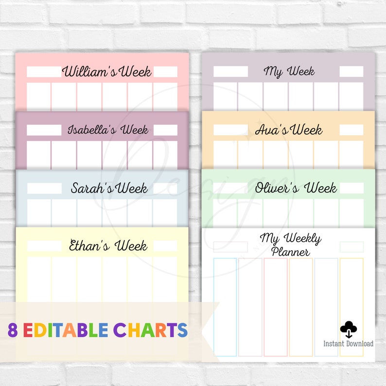 Editable Weekly Visual Routine Chart With Cards, Schedule for Kids ...