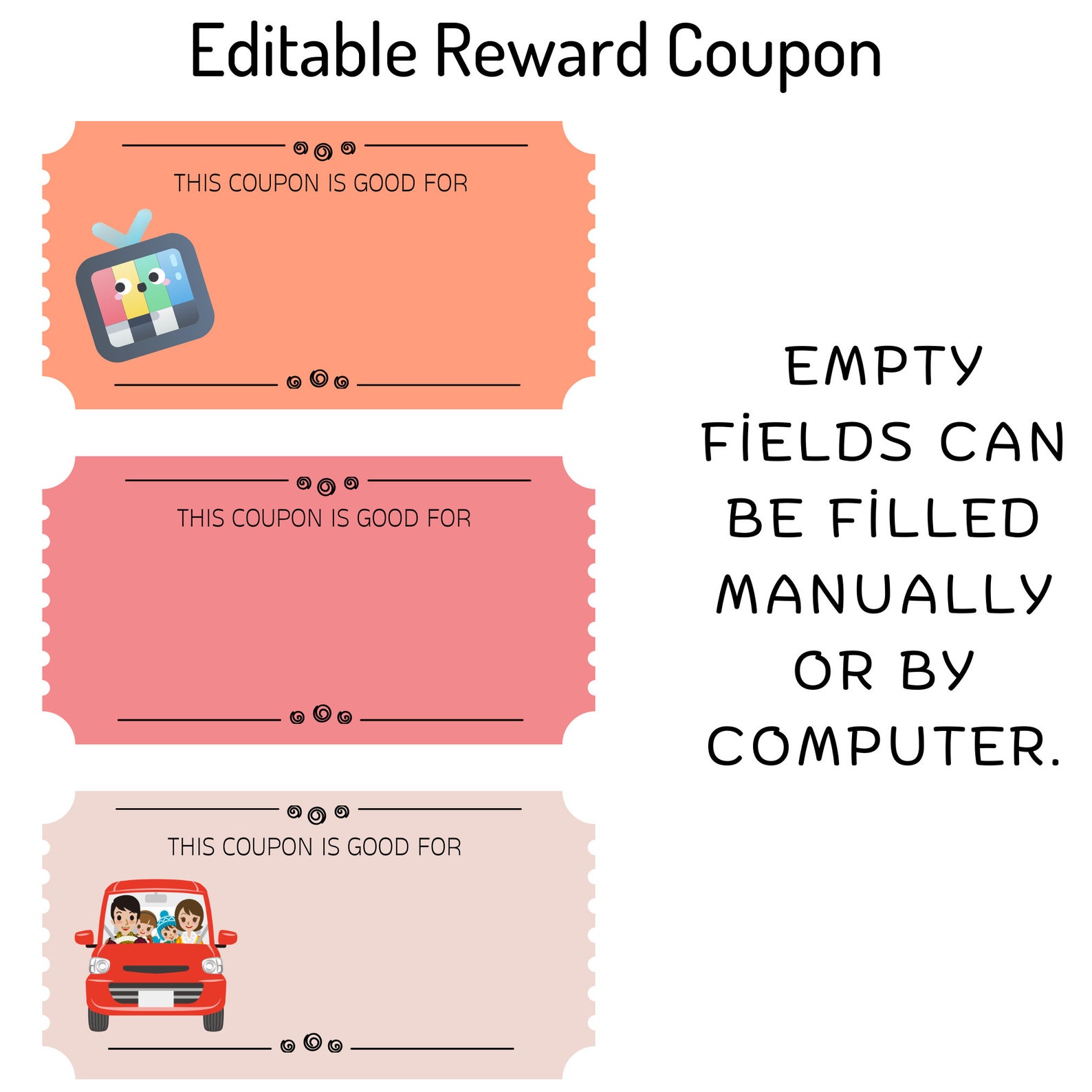 Printable Kids Reward Coupons, Editable Reward Coupons, Pre-filled ...