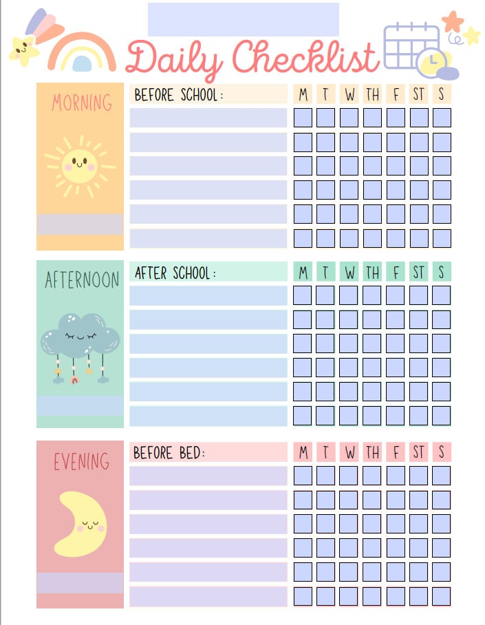 Kids Daily School Checklist Responsibility Chart to Do List - Etsy