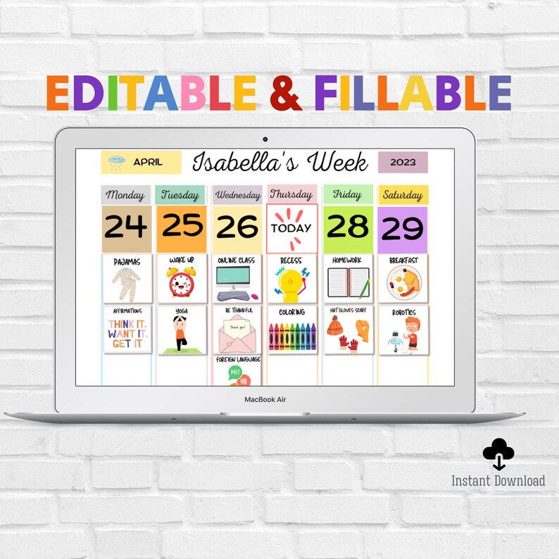 Editable Kids Routine Chart Template, Weekly Visual Schedule for Kids ...